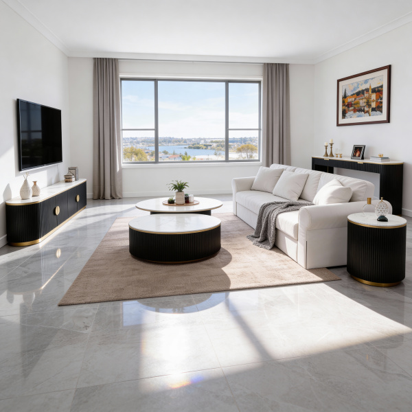 POLARIS Artificial White Marble Top Living Room Table Collection EOFY ...